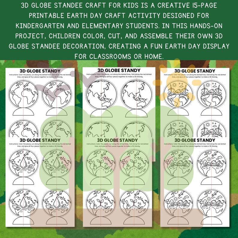 3D Globe Standee Craft Kit | Earth Day Coloring Activity (15 Pages) - Etsy
