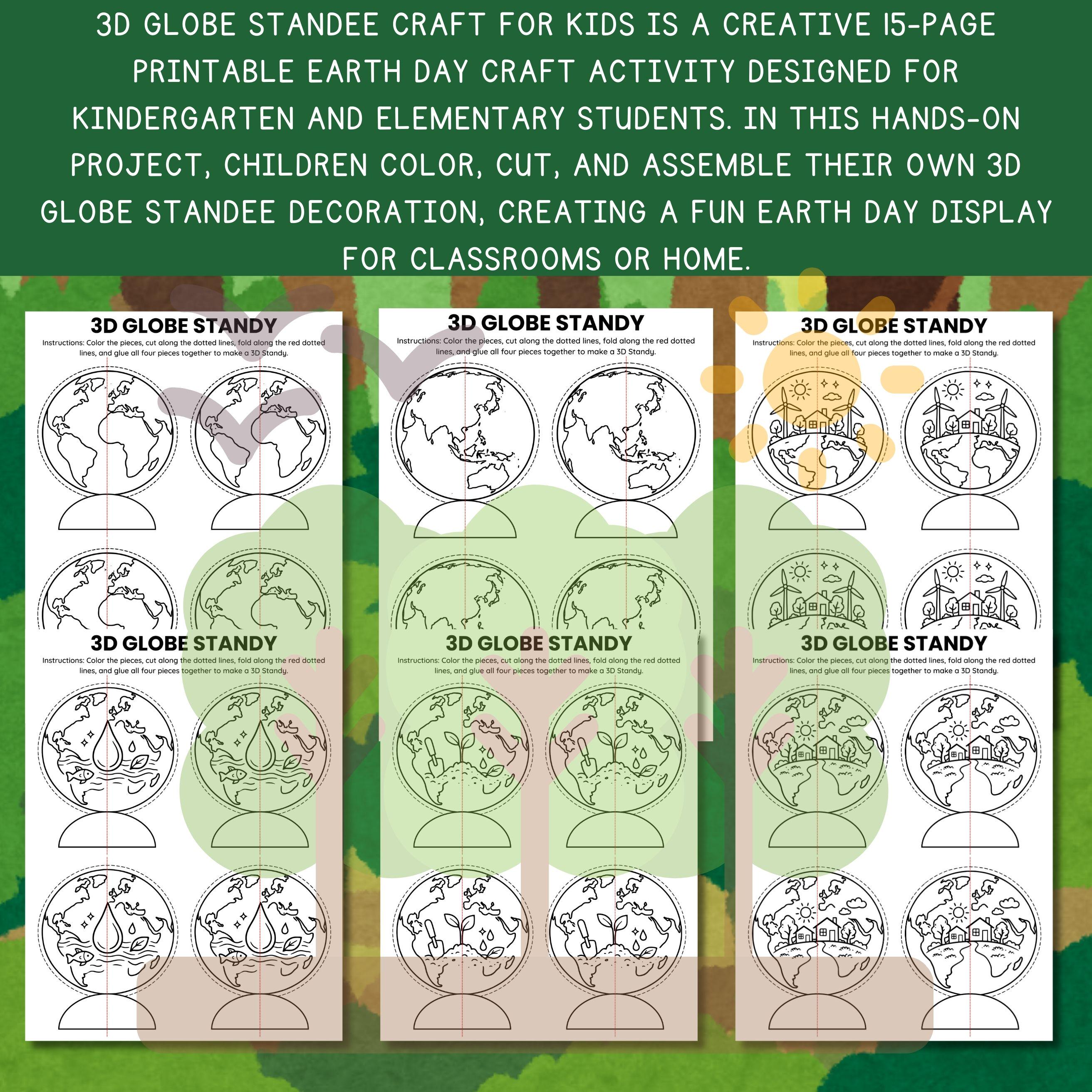 3D Globe Standee Craft Kit | Earth Day Coloring Activity (15 Pages) - Etsy