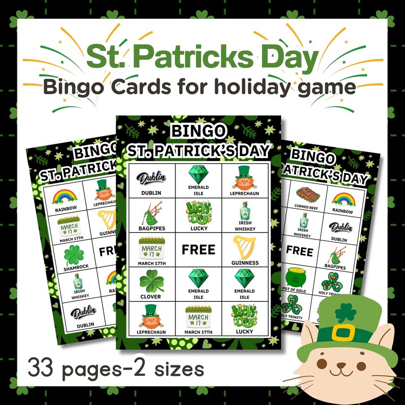 St.patrick's Day Bingo Cards, Printable Bingo Game, Board Game, Fun ...