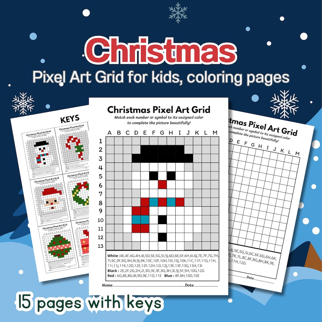 Christmas Pixel Art Grid for Kid, Christmas Grid, Art Printable, Kids ...