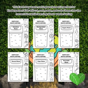 Earth Day Waste Sorting, Cut and Paste Worksheet for Kindergarten ...