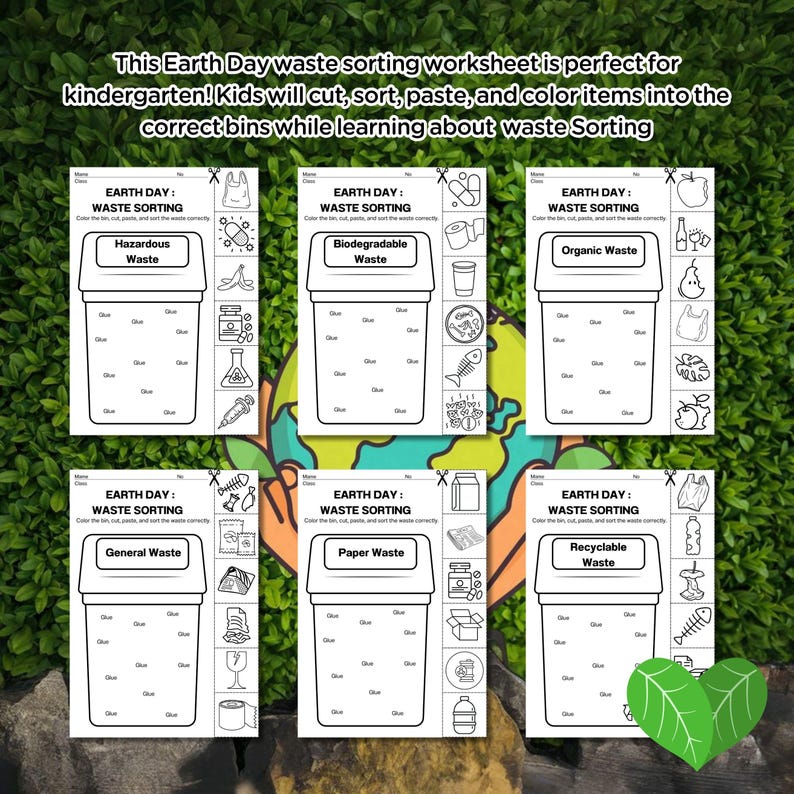 Earth Day Waste Sorting, Cut and Paste Worksheet for Kindergarten ...