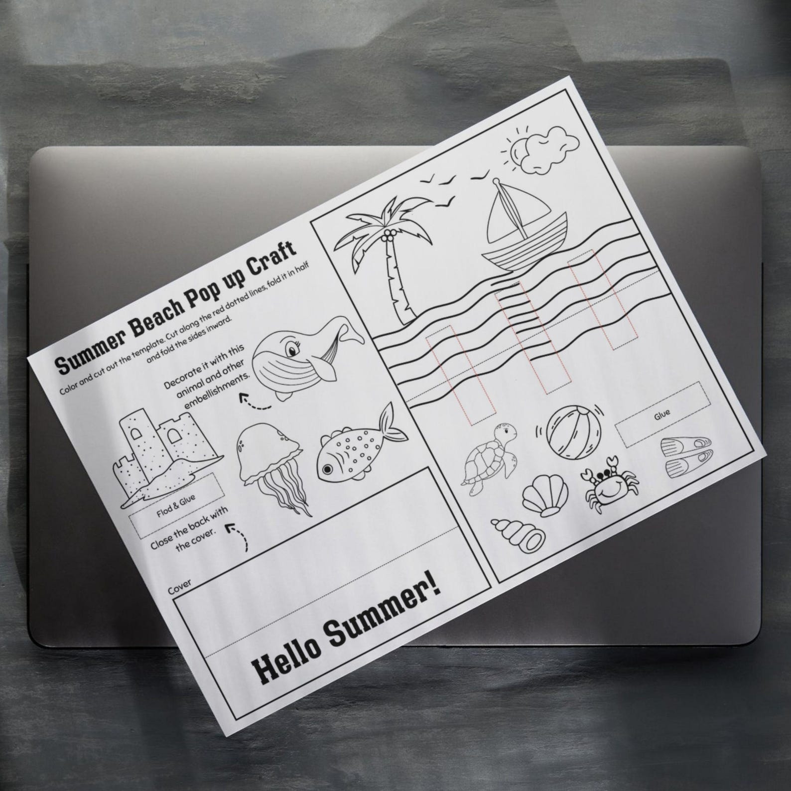 Summer Beach Pop-up Craft for Kids, Summer Coloring Activity, Beach ...