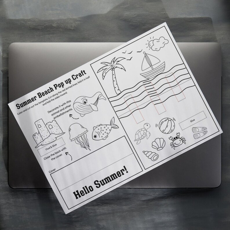 Summer Beach Pop-up Craft for Kids, Summer Coloring Activity, Beach ...
