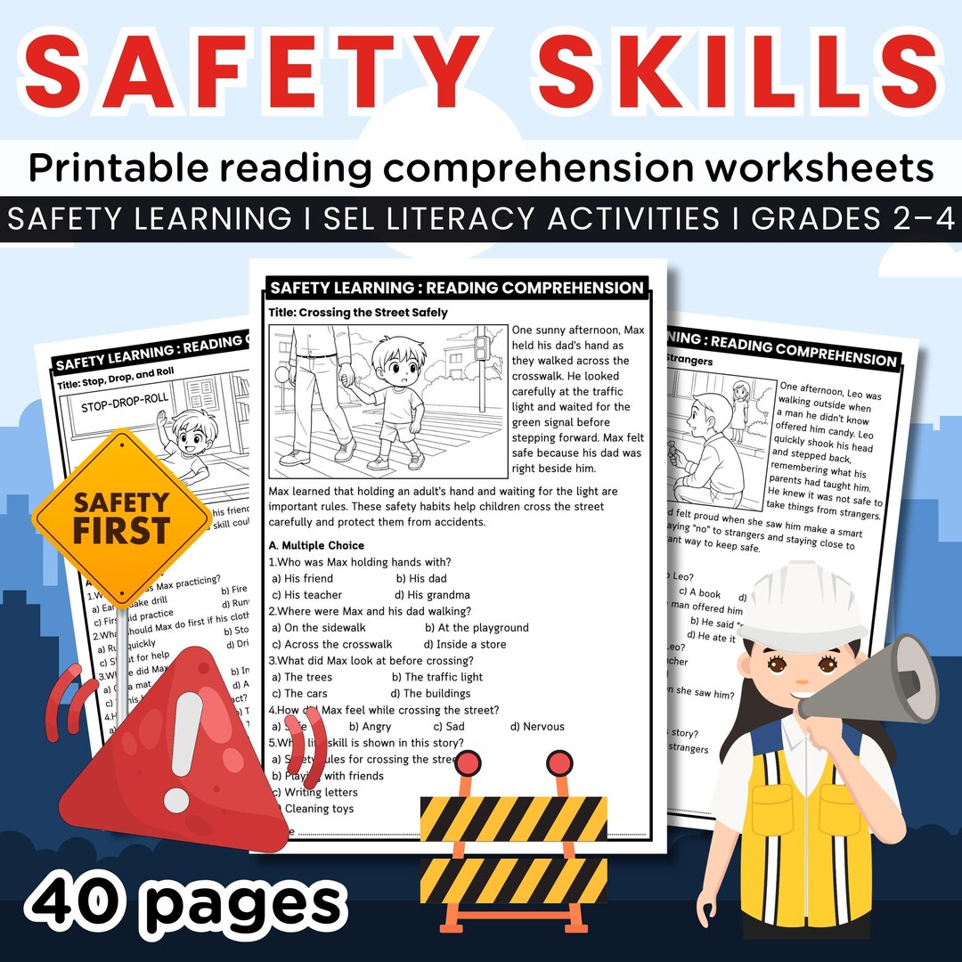 Safety Skills Reading Comprehension Worksheets: SEL Activities (PDF) - Etsy