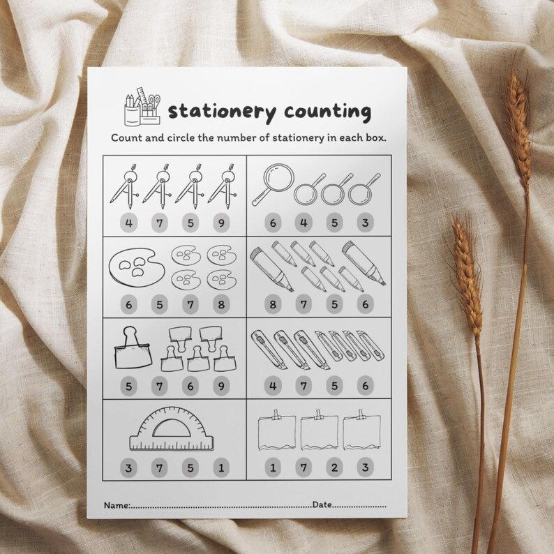 Fun Stationary Counting Worksheets for Early Education, First Learning ...