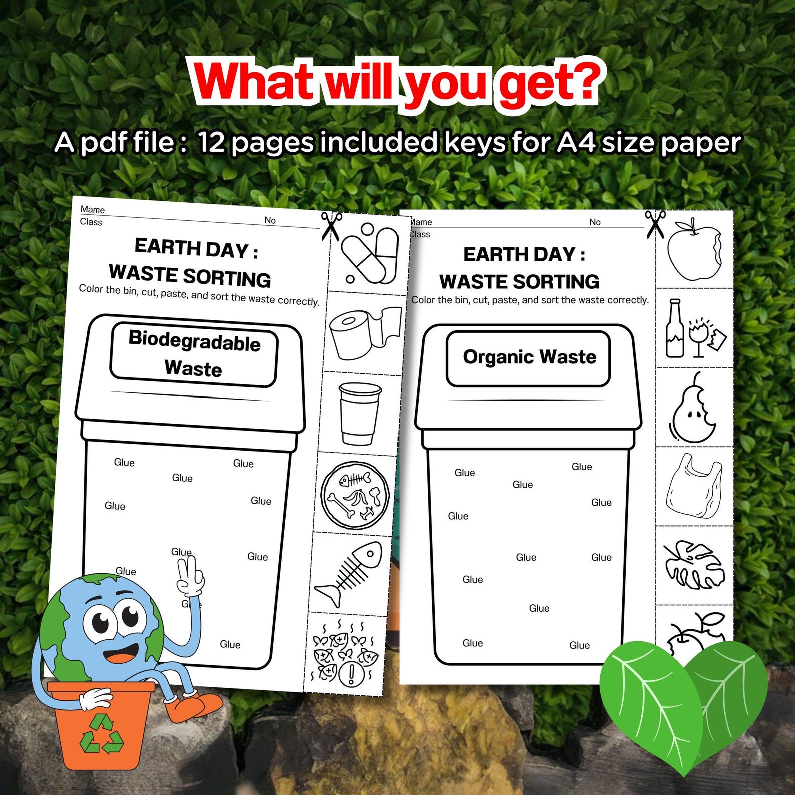Earth Day Waste Sorting, Cut and Paste Worksheet for Kindergarten ...