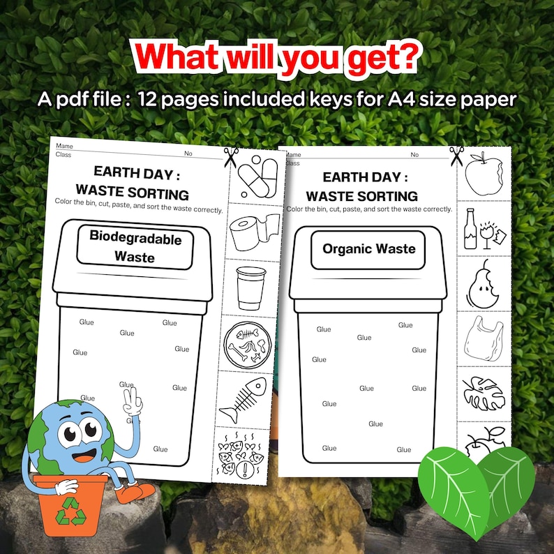 Earth Day Waste Sorting, Cut and Paste Worksheet for Kindergarten ...