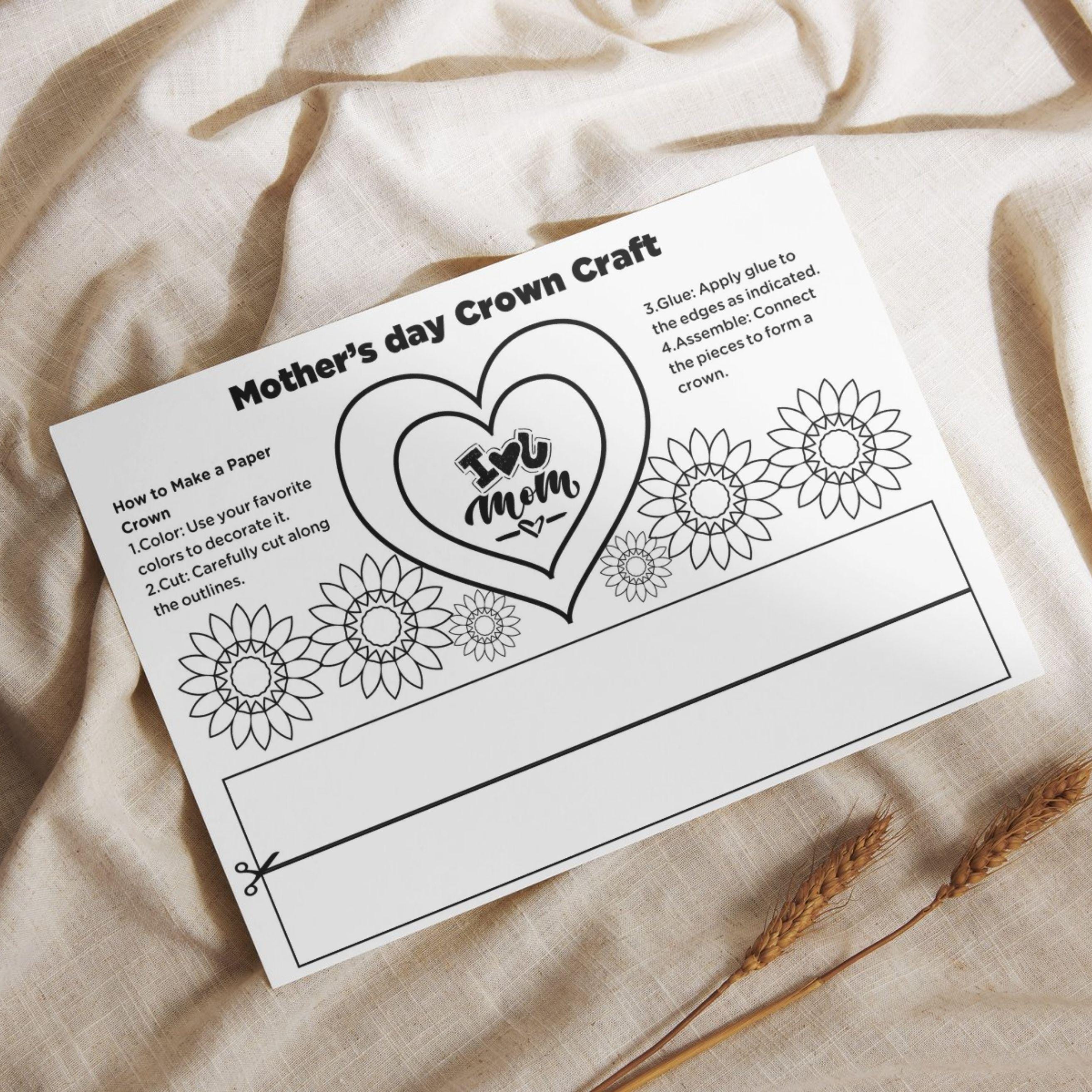 Mother’s Day Crown Craft, Printable Coloring Template for Kids, Mother ...