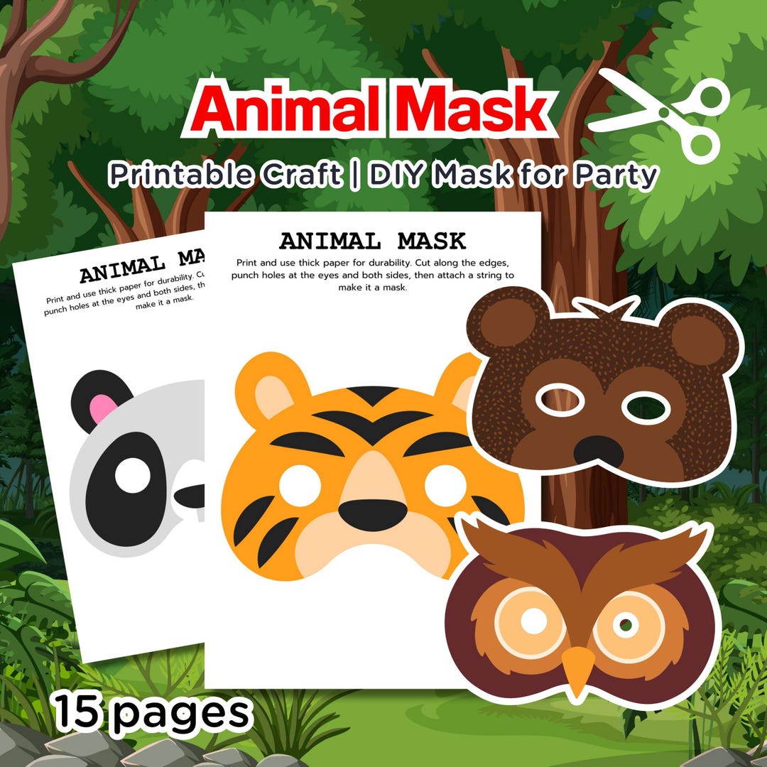 Animal Mask Printable Craft for Kid's Party, DIY Printable Mask, Role ...