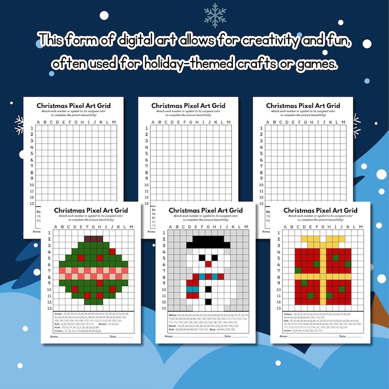 Christmas Pixel Art Grid for Kid, Christmas Grid, Art Printable, Kids ...