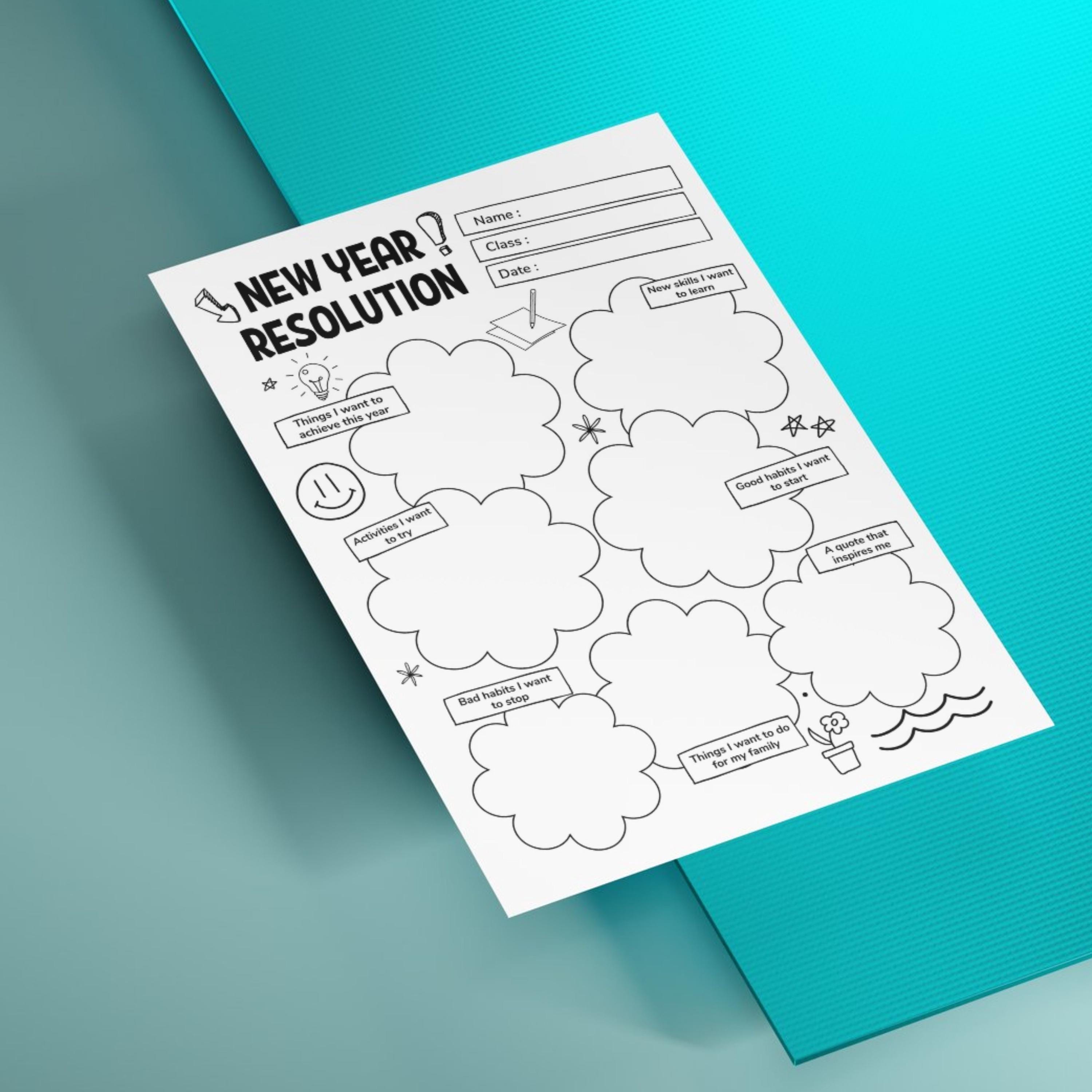 New Year Resolution Printable Template, Worksheets for Kids, Printable ...