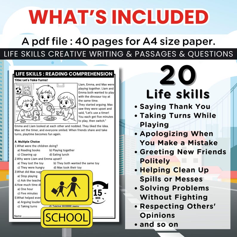 Life Skills Reading Comprehension Worksheets: Grades 2-4 (printable PDF ...