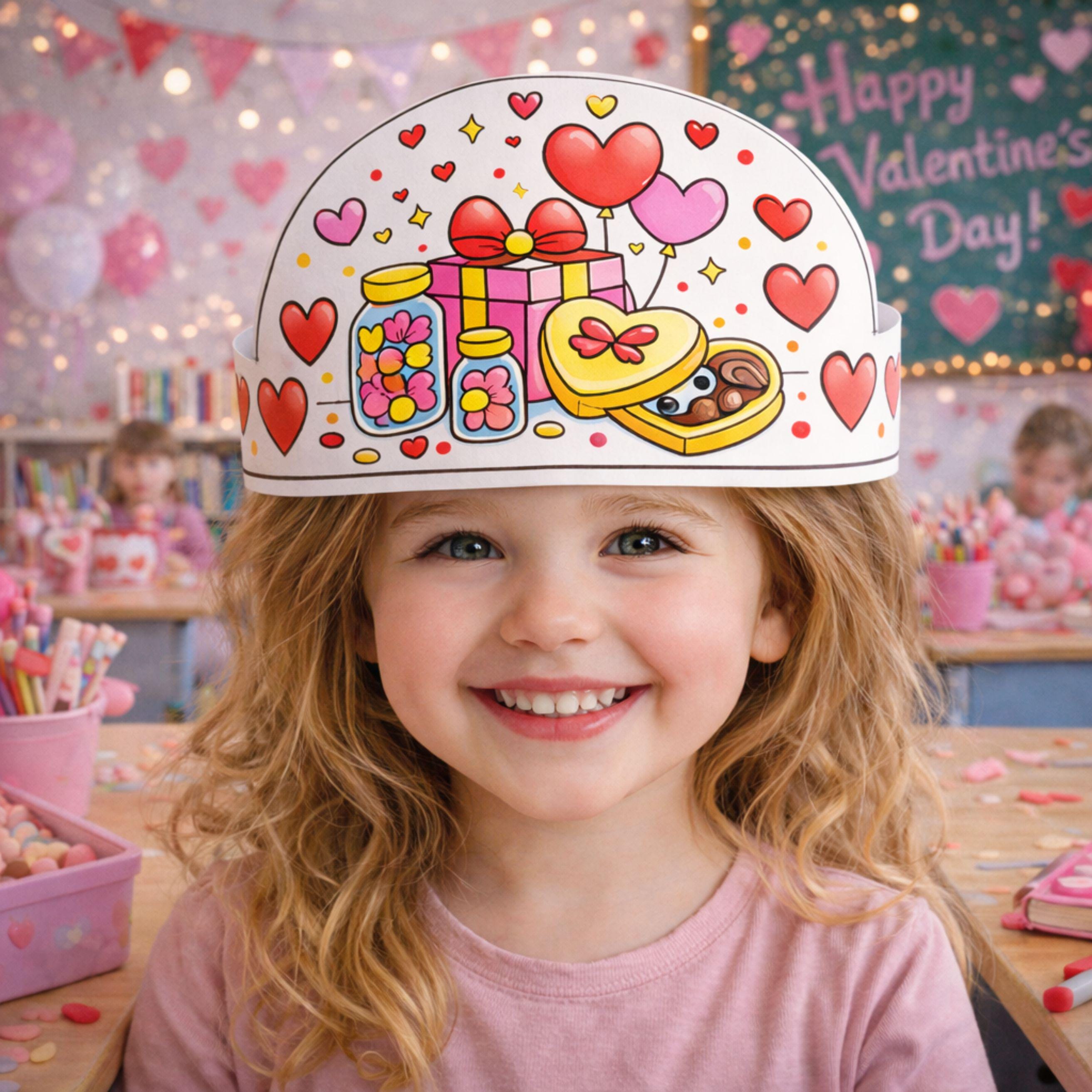 Valentine’s Day Headband & Crown Craft Templates, DIY Coloring Hats for ...