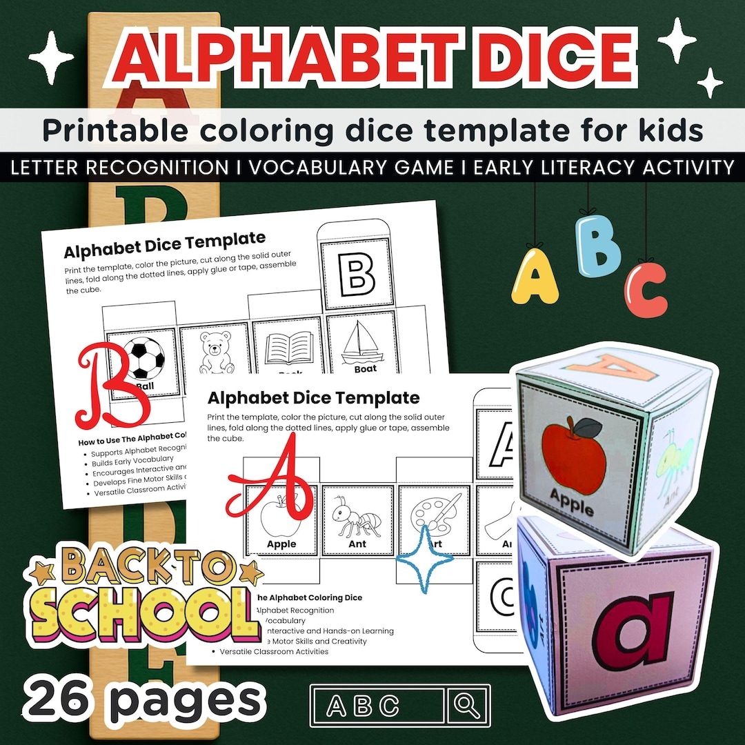 ABC Alphabet Coloring Dice: Printable Letter Recognition Game (PDF ...
