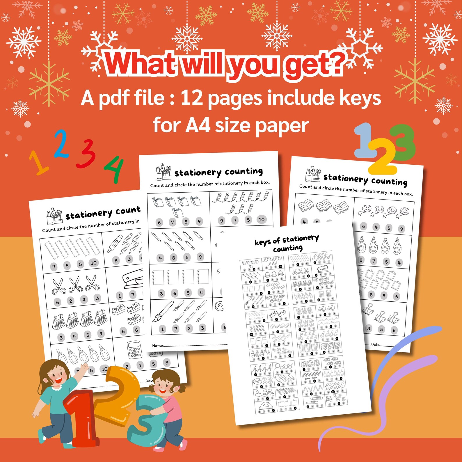 Fun Stationary Counting Worksheets for Early Education, First Learning ...