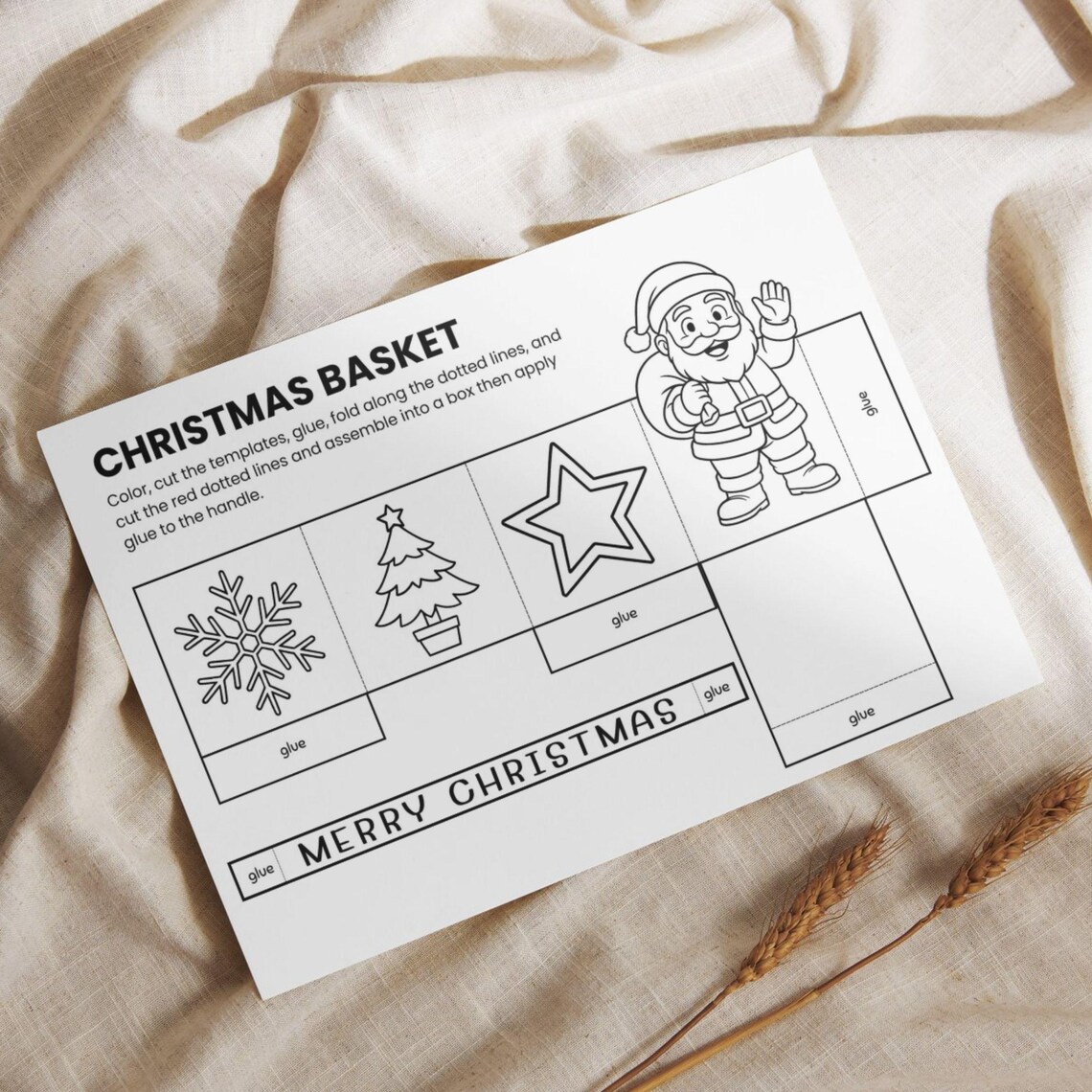 Christmas Santa Basket Crafts for Kids | DIY Coloring Craft Templates ...