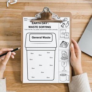 Earth Day Waste Sorting, Cut and Paste Worksheet for Kindergarten ...