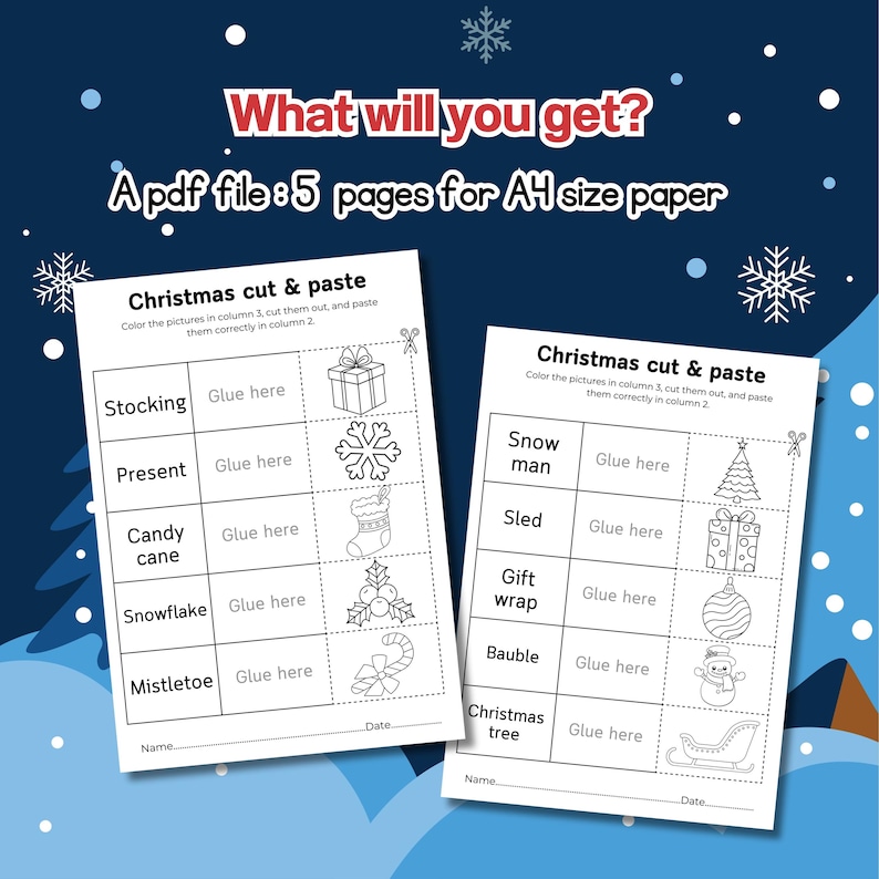 Christmas Cut and Paste Worksheets for Kids, Vocabulary Practice ...