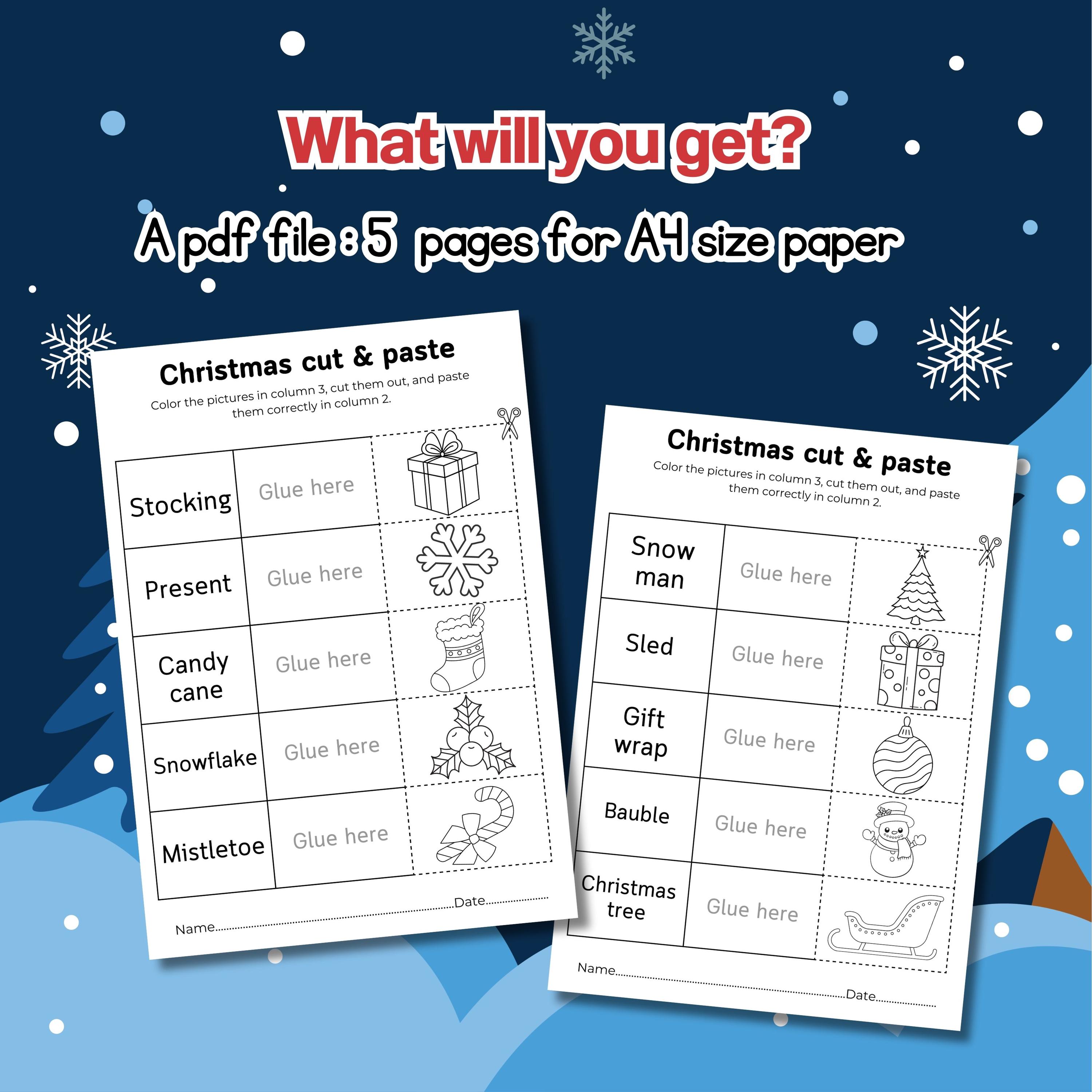 Christmas Cut and Paste Worksheets for Kids, Vocabulary Practice ...