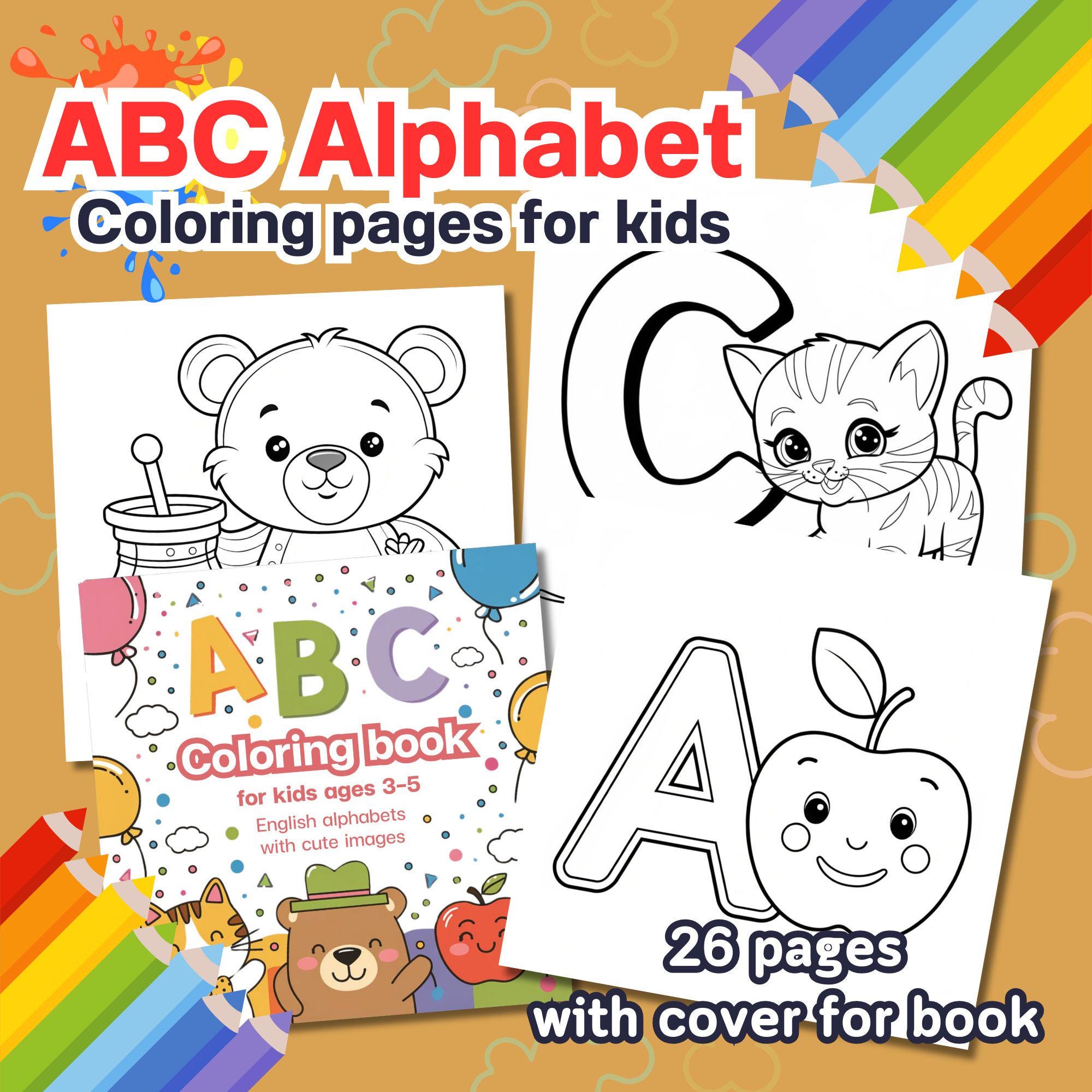 ABC Alphabet Coloring Pages for Kids, Toddlers 3-5, English Vocabulary ...