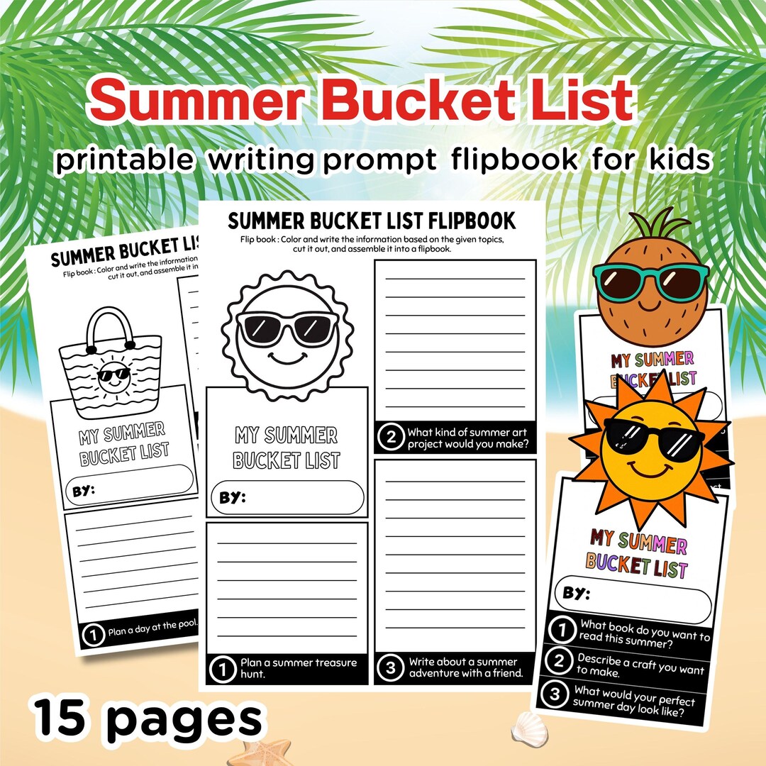 Summer Bucket List Flipbook for Kids, Grades 2-6 Writing Prompt ...