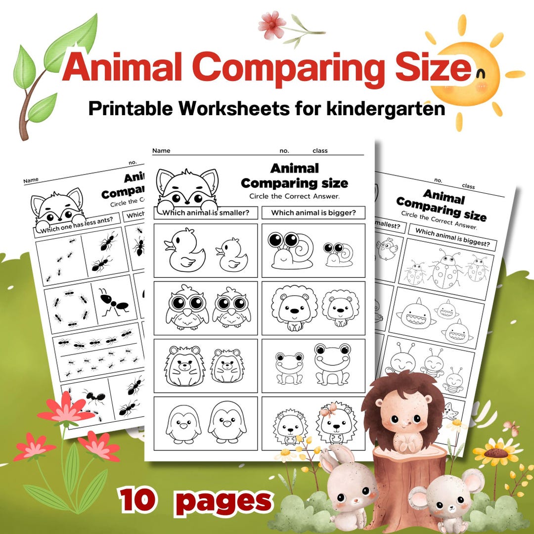 Animal Comparing Size Worksheet for Kindergarten, Size Comparison ...