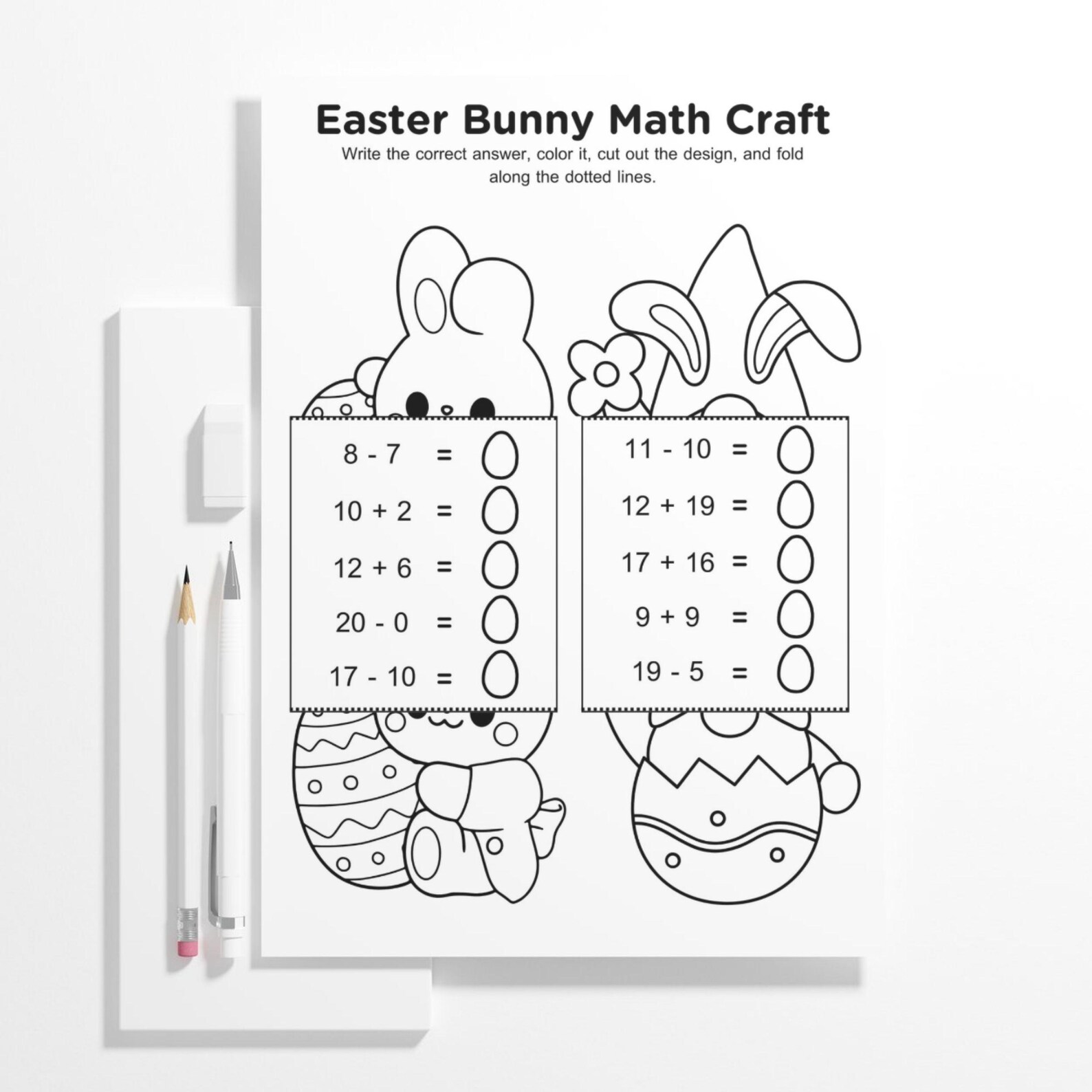 Easter Bunny Math Craft, Addition & Subtraction Worksheets for 1st-3th ...