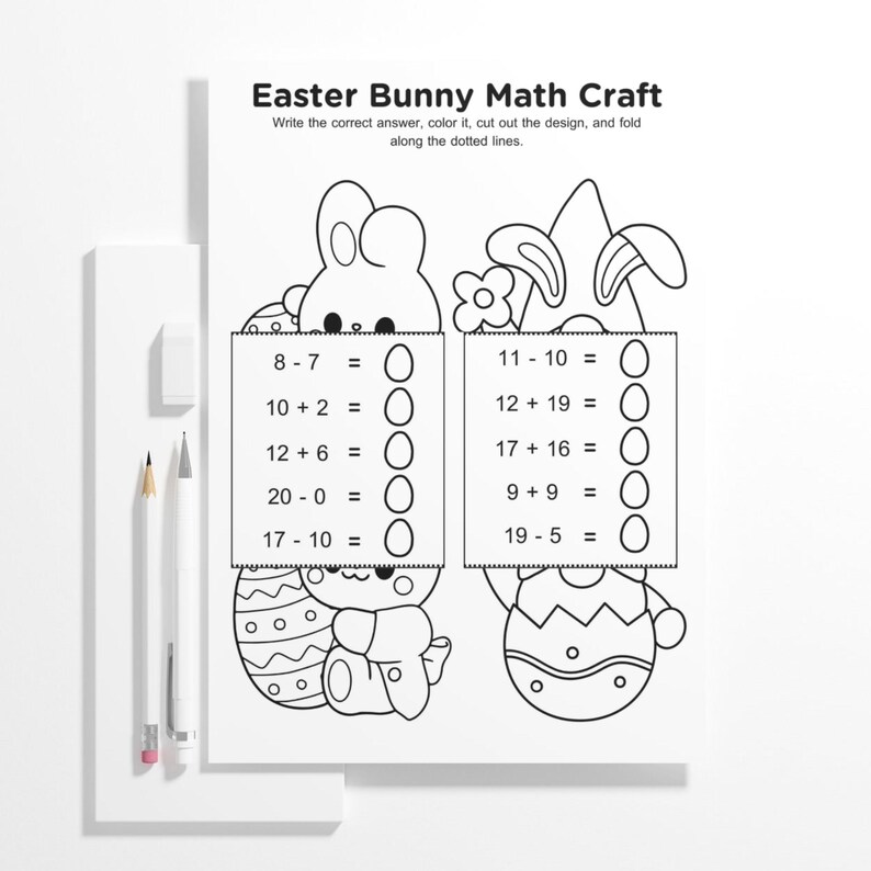 Easter Bunny Math Craft, Addition & Subtraction Worksheets for 1st-3th ...