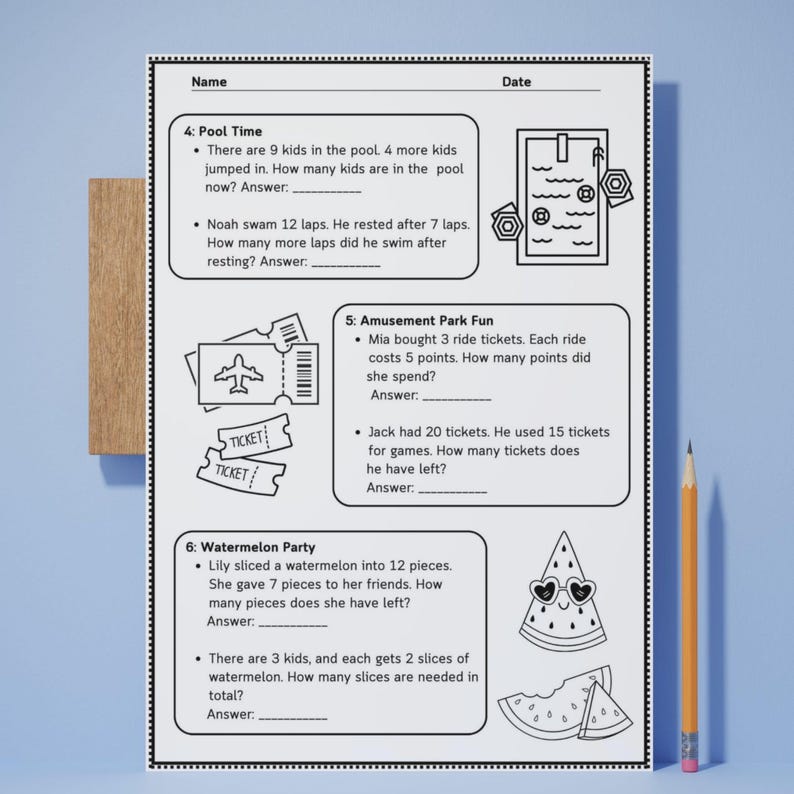 Summer Word Problem Worksheets for Grades 1–3, Math Practice With ...