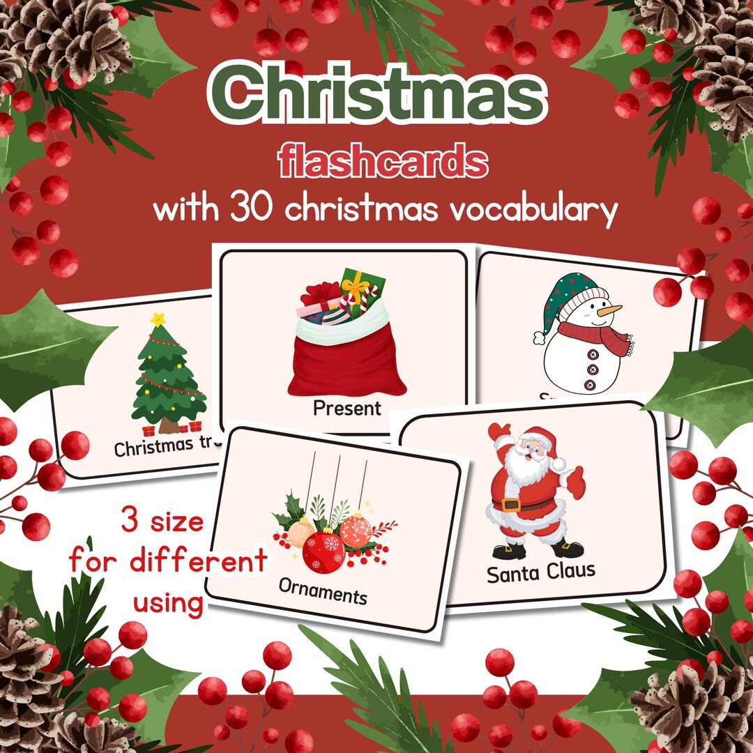Christmas Flashcards for Kids , Winter Flashcards, Digital Print ...