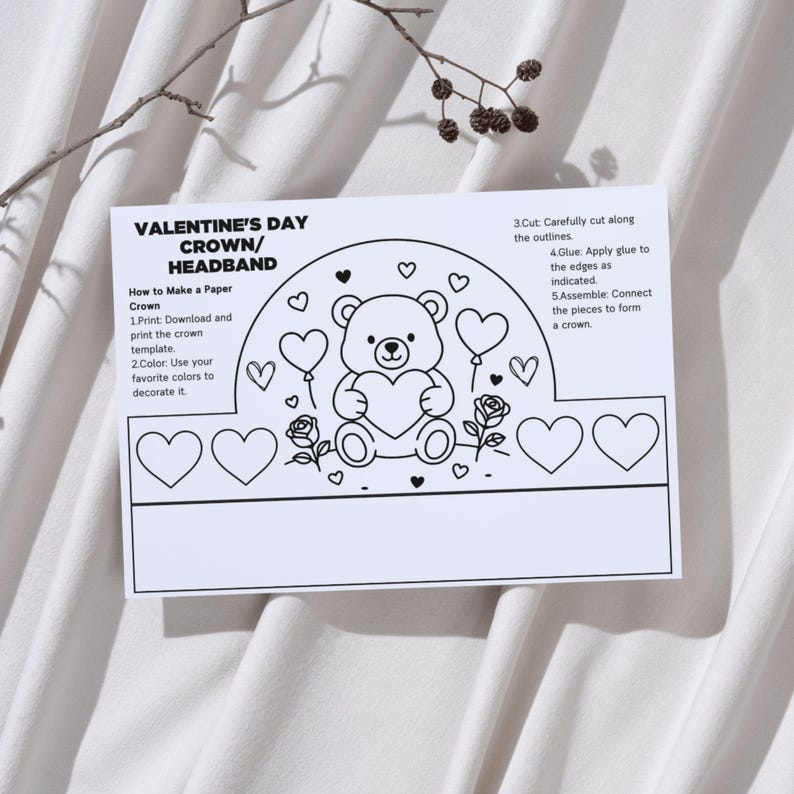 Valentine’s Day Headband & Crown Craft Templates, DIY Coloring Hats for ...