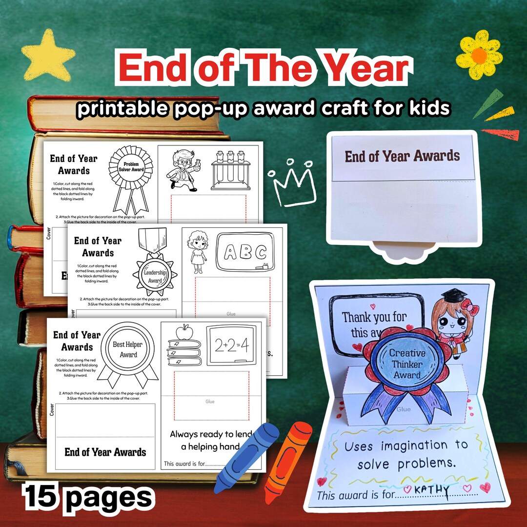 End of Year Pop-up Award Craft for Kids, DIY Coloring Certificate ...