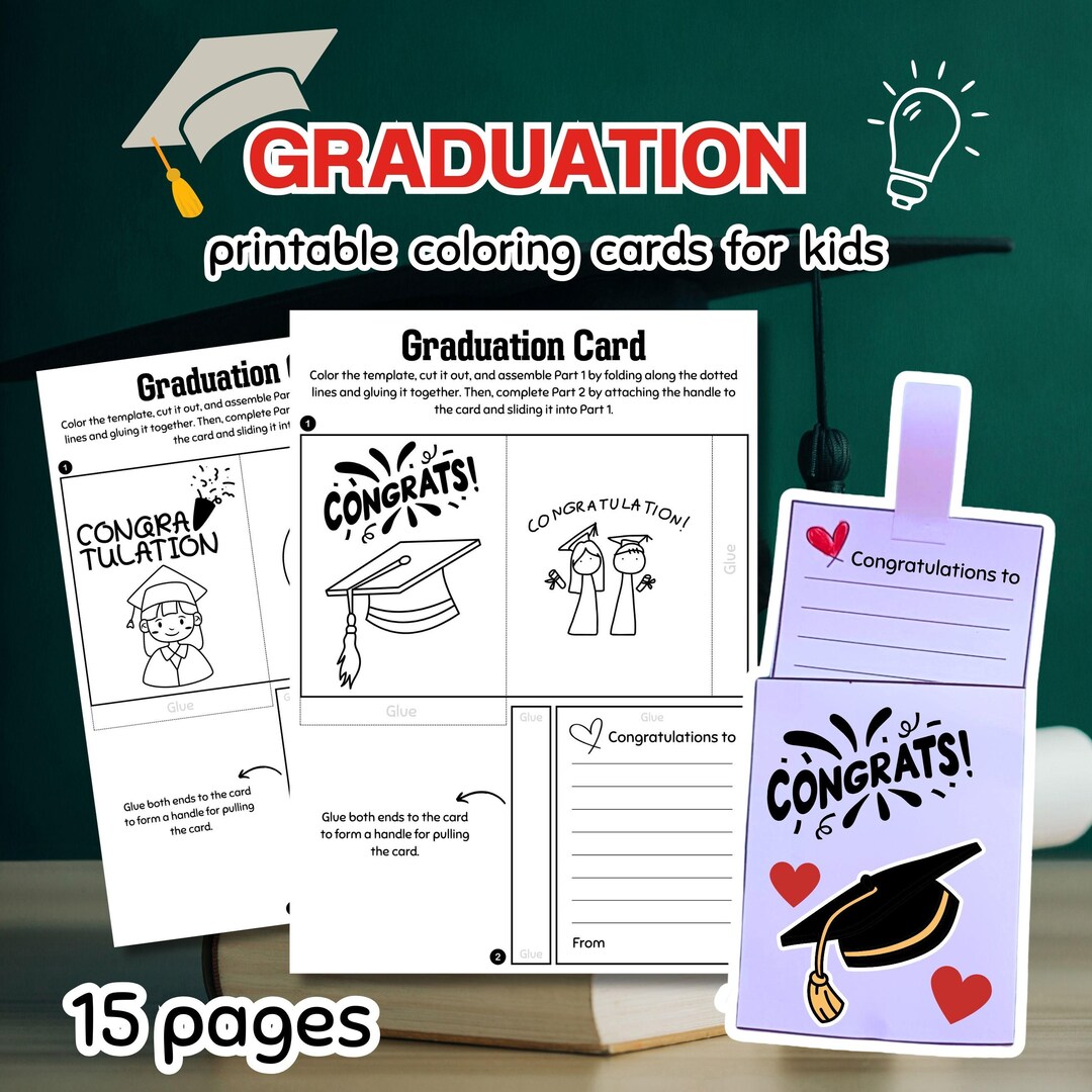 Graduation Card, Coloring Craft Template for Kids, End of Year Activity ...