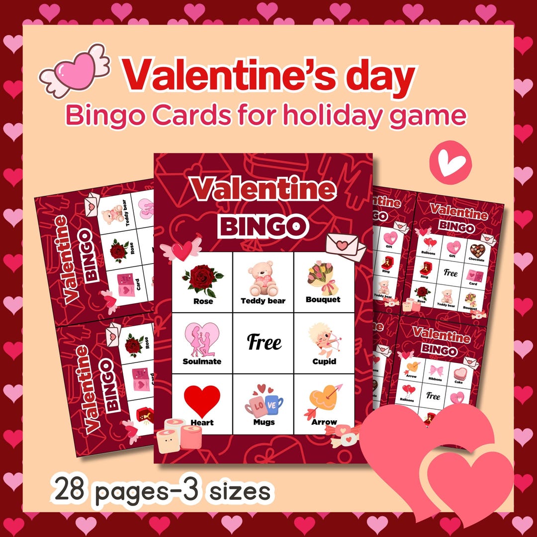 Valentine's Day Bingo Cards, Printable Valentine's Bingo Game, Game for ...