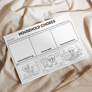 Household Chores Cut and Paste Activity, Match Pictures With Chores ...