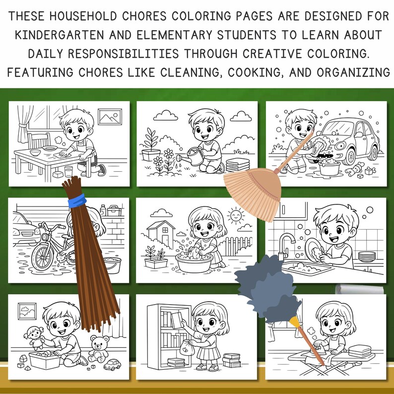 Household Chores Coloring Pages: Fun Daily Activities (printable PDF ...