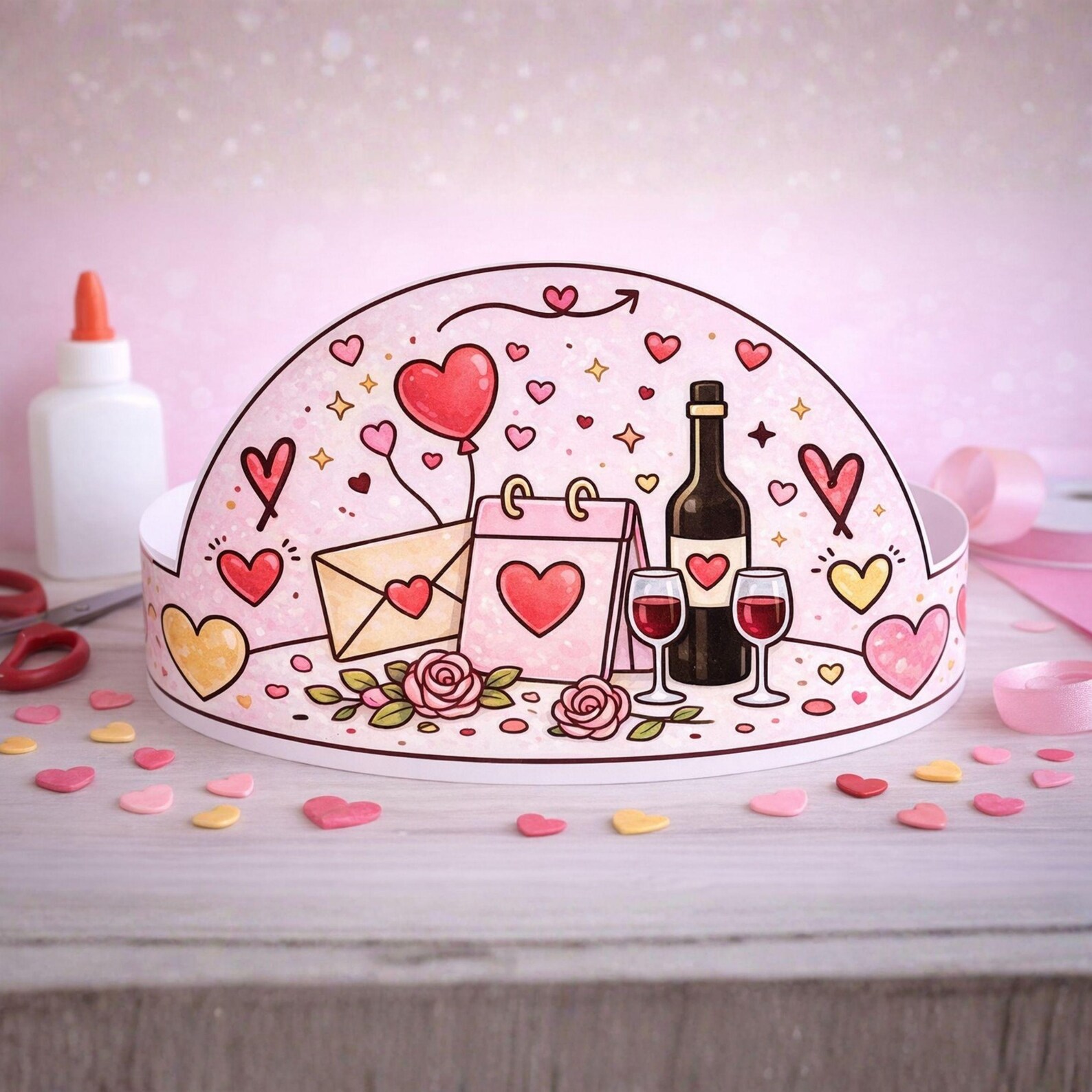 Valentine’s Day Headband & Crown Craft Templates, DIY Coloring Hats for ...