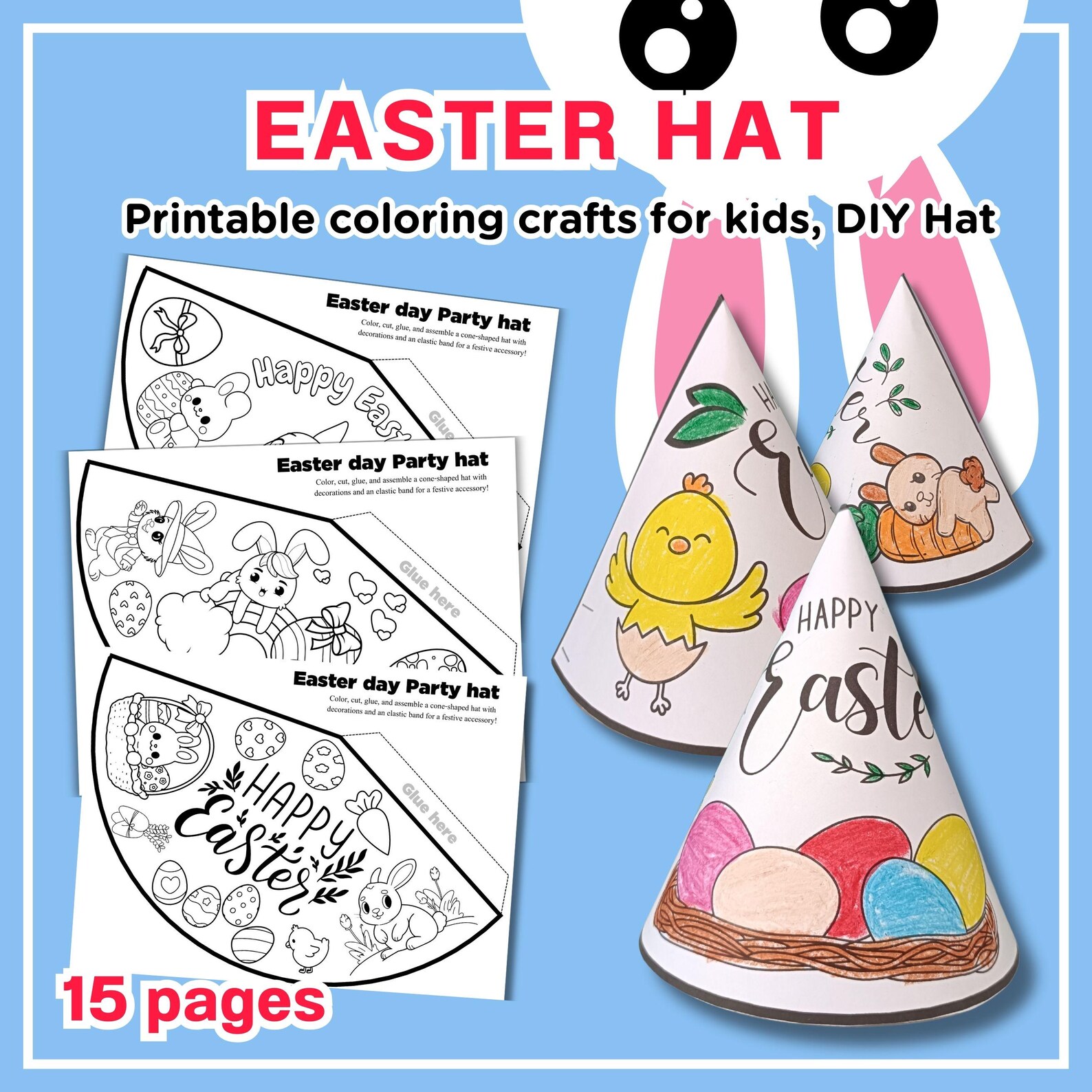 Easter Party Hat Craft for Kids, Fun Printable Coloring Template for ...
