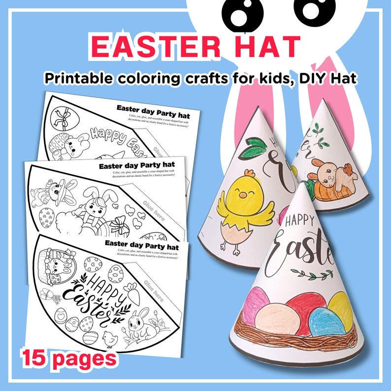 Easter Party Hat Craft for Kids, Fun Printable Coloring Template for ...