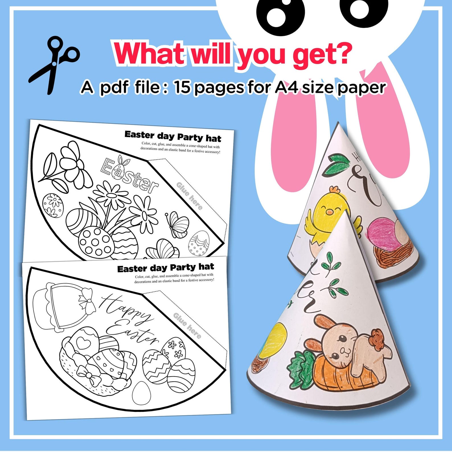 Easter Party Hat Craft for Kids, Fun Printable Coloring Template for ...