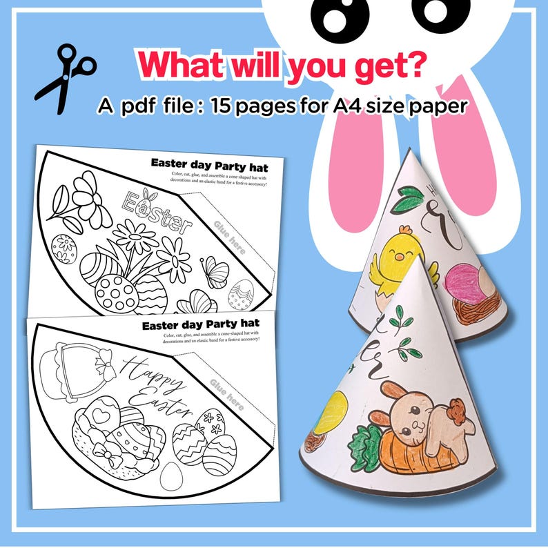 Easter Party Hat Craft for Kids, Fun Printable Coloring Template for ...