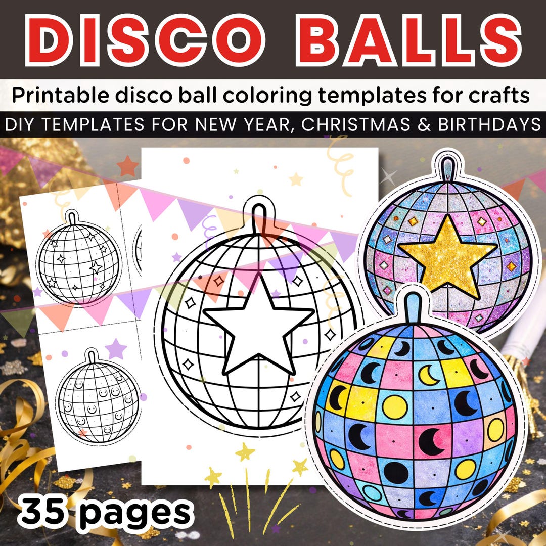 Disco Ball Coloring Templates for Crafts, Bulletin Boards | DIY Party ...
