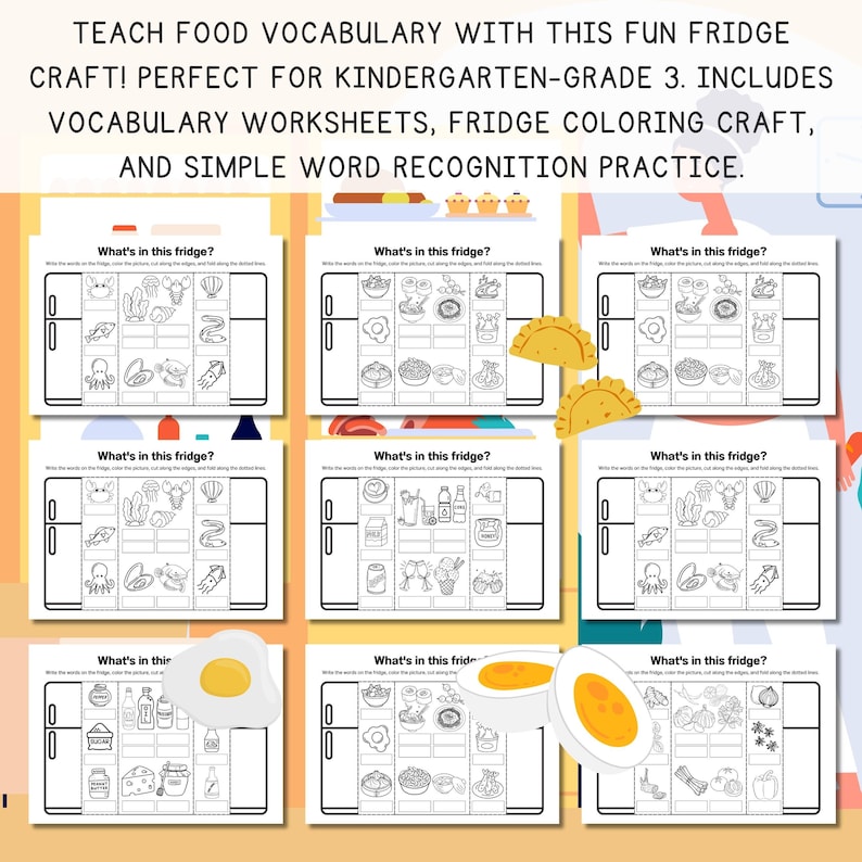Food Vocabulary Activity: Fridge Craft & Coloring Pages (PDF Download ...