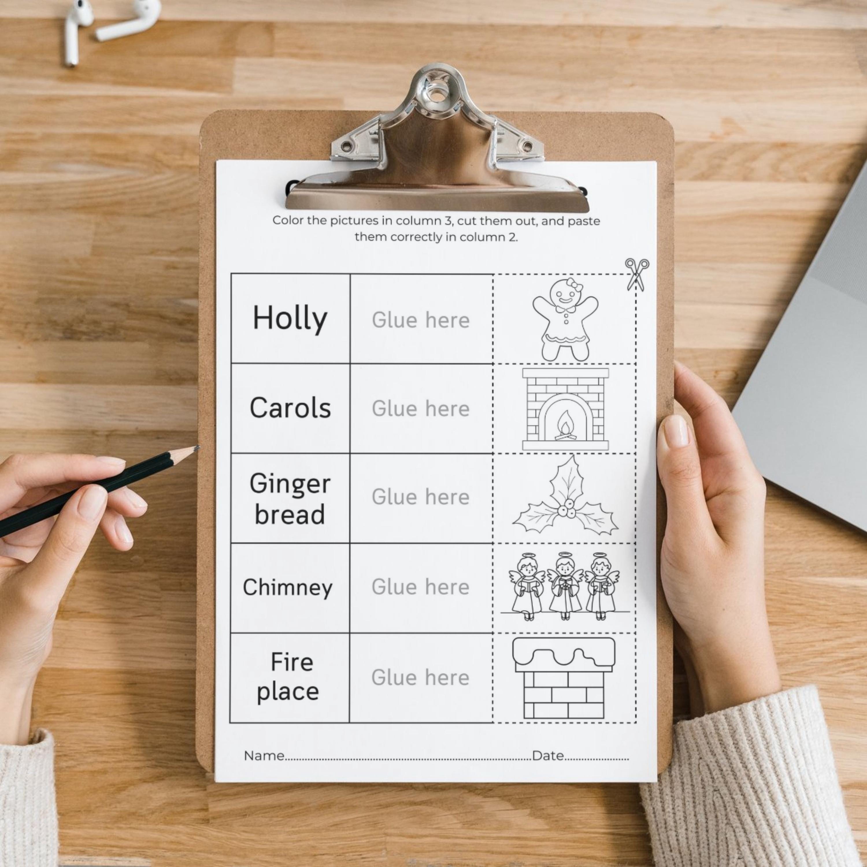 Christmas Cut and Paste Worksheets for Kids, Vocabulary Practice ...