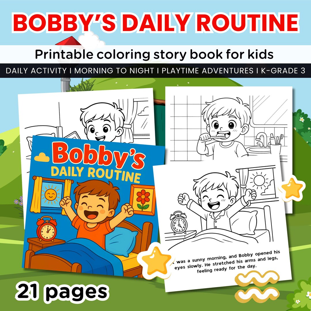 Kids' Daily Routine Coloring Storybook: School & Play (PDF Printable ...