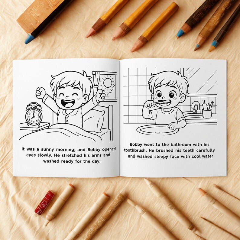 Kids' Daily Routine Coloring Storybook: School & Play (PDF Printable ...