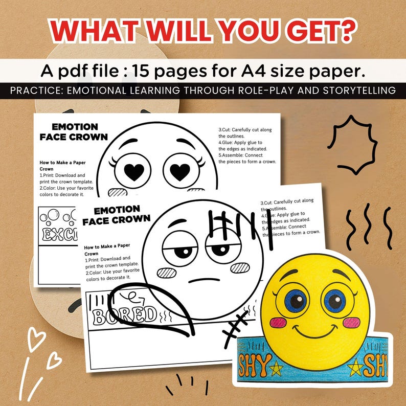 Emotion Face Coloring Crowns & Headbands: Kids' SEL Activity (PDF ...