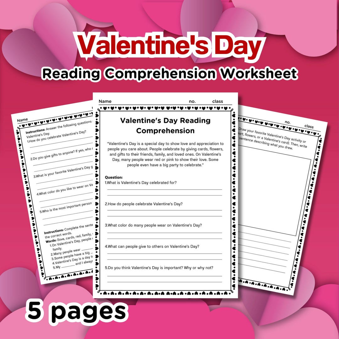 Hoja de trabajo de comprensión lectora del día de San Valentín para ...