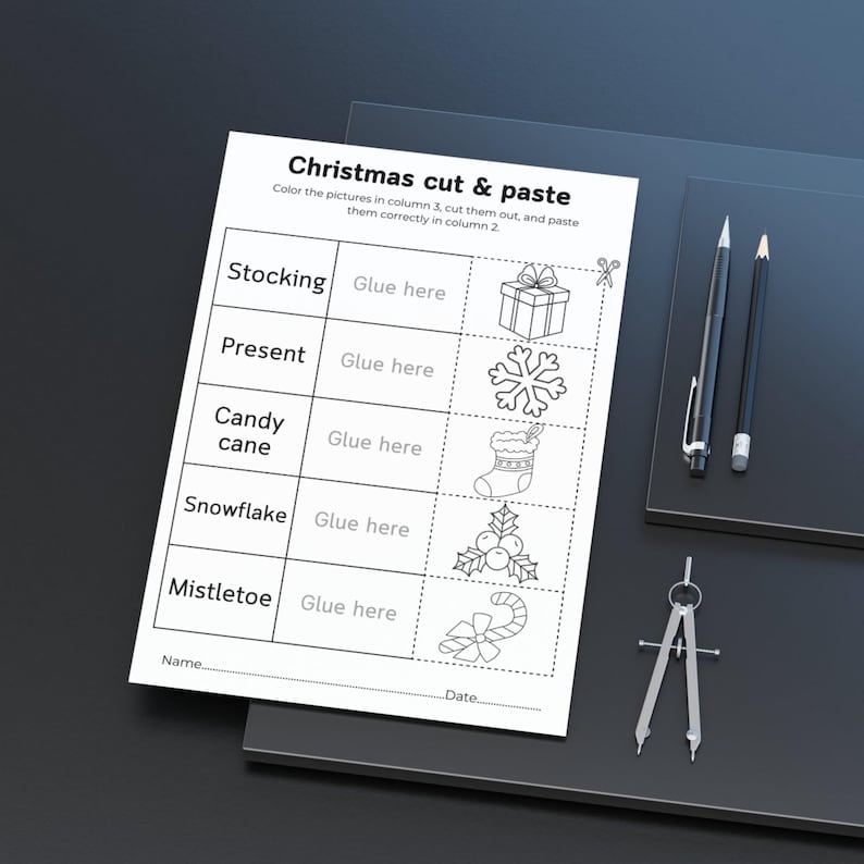 Christmas Cut and Paste Worksheets for Kids, Vocabulary Practice ...